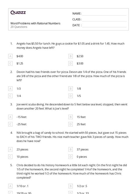 Free Adding And Subtracting Rational Numbers Word Problems Worksheet