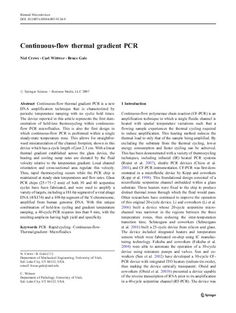 Pdf Continuous Flow Thermal Gradient Pcr Carl Wittwer