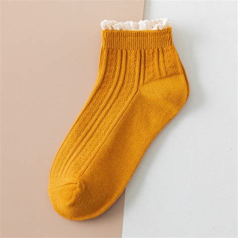 Frühling Neue Frauen S Doppel Nadel Spitze Boot Socken Einfarbig