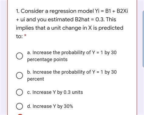 solved 1 consider a regression model yi b1 b2xi ui