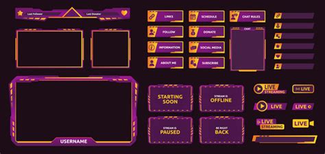 Stream Overlay Mmo Game Menu Neon Space Ui Frames Vector Image