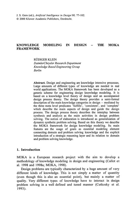 Pdf Knowledge Modeling In Design The Moka Framework