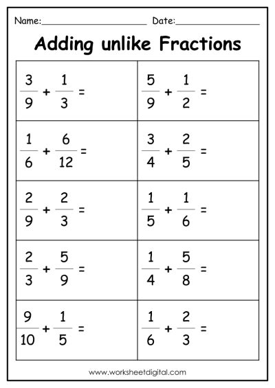 Adding Fractions Worksheets 6th Grade
