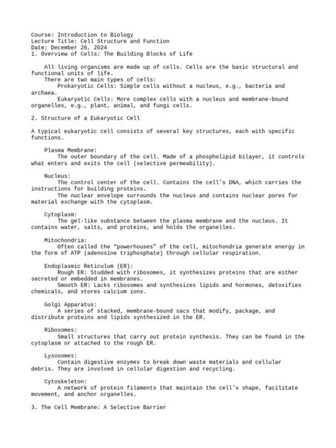Biology Lecture Notes Pdf Cell Biology Cell Membrane