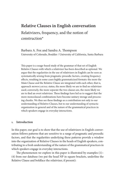 Pdf A Discourse Explanation Of The Grammar Of Relative Clauses In English Conversation