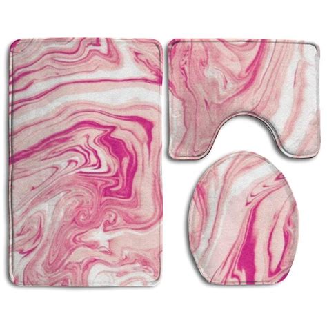 PUDMAD Pink Marble Texture 3 Piece Bathroom Rugs Set Bath Rug Contour ...