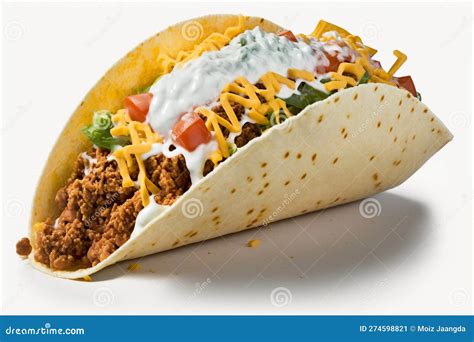 Fresh Beef Tacos In Hard Yellow Corn Taco Shell With Sour Cream And