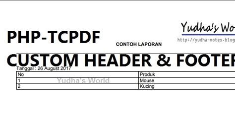 PHP TCPDF Custom Header Dan Footer Yudha S World