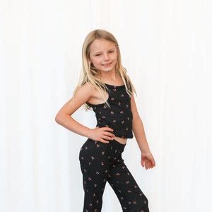 Black Floral Crop Tank And Flare Pants Etsy