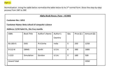 Answered Part C Normalization Using The Table Bartleby