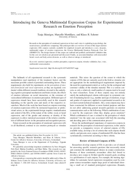 Pdf Introducing The Geneva Multimodal Expression Corpus For