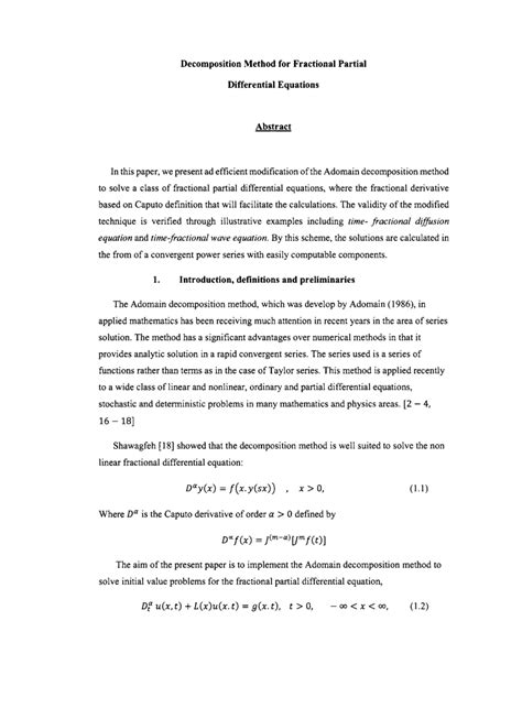 Pdf Decomposition Method For Fractional Partial Differential Equations