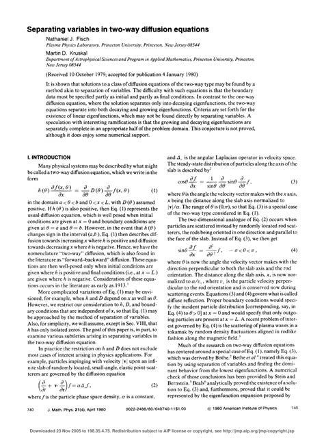 Pdf Separating Variables In Two Way Diffusion Equations