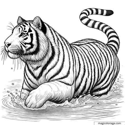Coloriage Tigre Réaliste Nageant