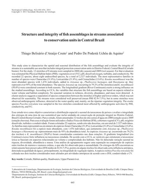 PDF Structure And Integrity Of Fish Assemblages In Streams Associated To Conservation Units In