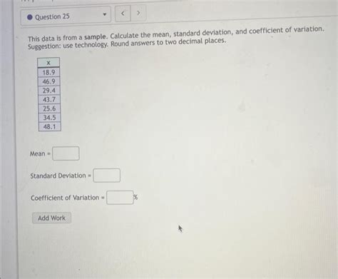 Solved This Data Is From A Sample Calculate The Mean Chegg
