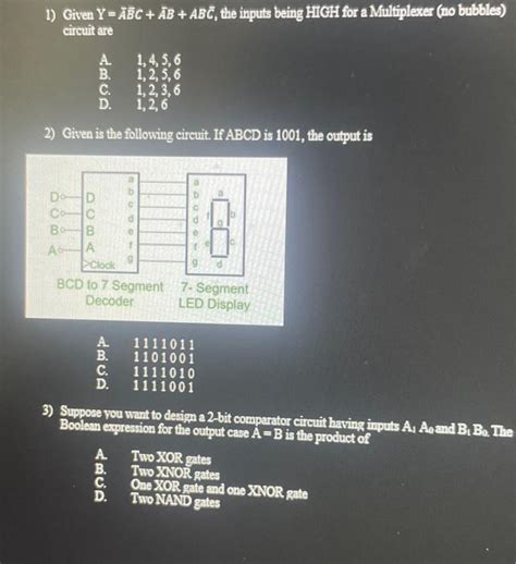 Solved Given Y AˉBˉC AˉB ABCˉ the inputs being HIGH for Chegg