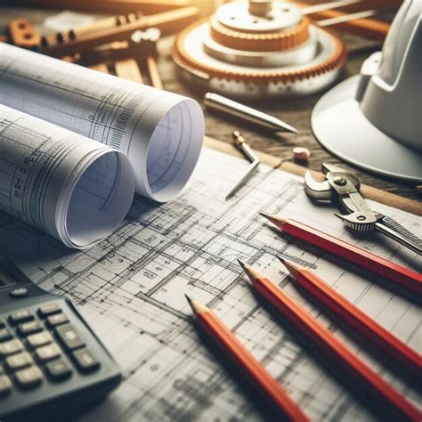 Premium Photo Architectural Background With Blueprints House Model Calculator And Pencils