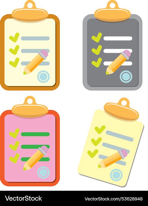 Cartoon Clipboard Icons Set With Green Royalty Free Vector