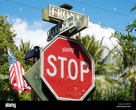 Street Sign At The Junction Of Front Street And Market Street Maui