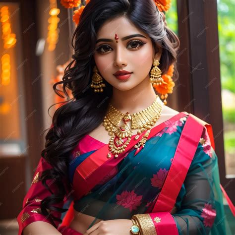 Premium Ai Image Portrait Of A Beautiful Indian Girl Wearing Saree