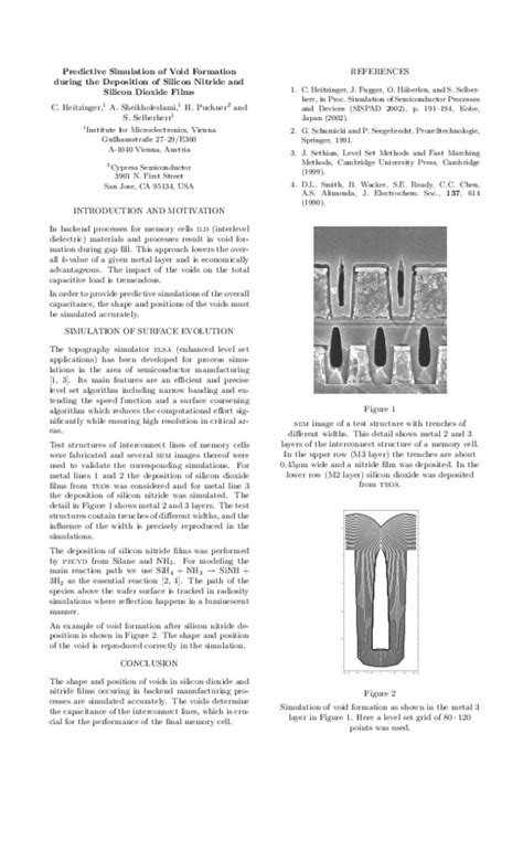 Pdf Predictive Simulation Of Void Formation During The Deposition Of Silicon Nitride And