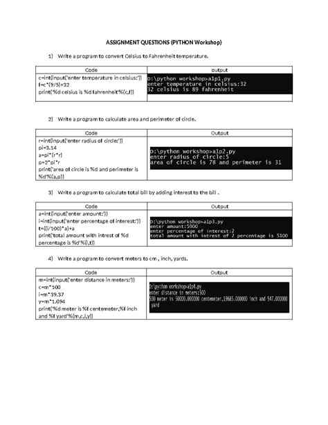 Assignment Questions Python Assignment Questions Python Workshop