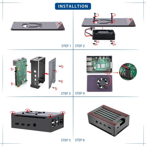 52pi Raspberry Pi 4 Model B Aluminum Case Black Metal Enclosure Shell With Quiet Cooling Fan