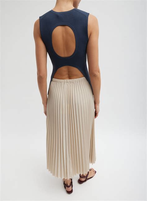 Italian Sporty Nylon Sunray Pleated Pull On Skirt Tibi Official