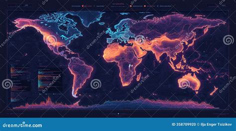 Global Market Data Visualization A World Map With Heatmap Colors And Financial Chart Royalty