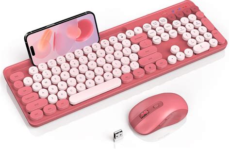 Wireless Keyboard And Mouse Combo Retro Round Keycap Typewriter Keyboard With Phone