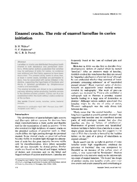 Pdf Enamel Cracks The Role Of Enamel Lamellae In Caries Initiation