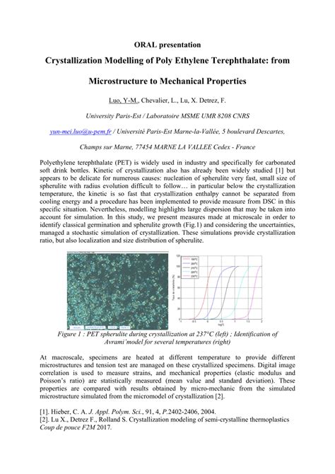 Pdf Crystallization Modelling Of Poly Ethylene Terephthalate From