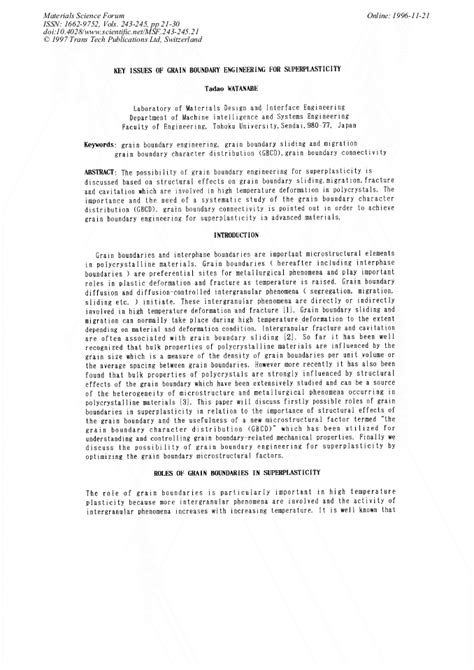 Key Issues Of Grain Boundary Engineering For Superplasticity