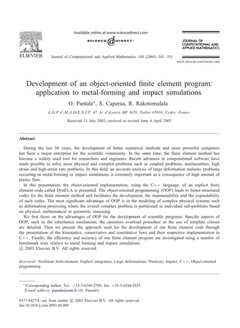 Pdf Development Of An Object Oriented Finite Element Program Application To Metal Forming And