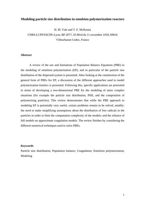 Pdf Modeling Particle Size Distribution In Emulsion · Modeling