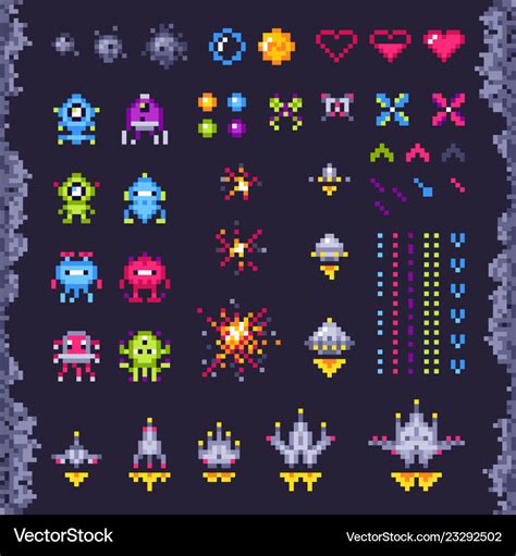 premium vector retro space arcade game invaders spaceship pixel images