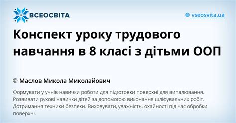 Конспект уроку трудового навчання в 8 класі з дітьми ООП Трудове навчання