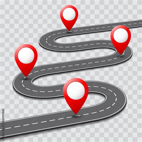 Vector Pathway Road Map With Gps Route Pin Icon Stock Vector Adobe Stock