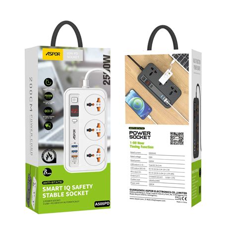 2022 Aspor Brand A505 Setting Digital Timing Cut Off Power Iq Power Socket Usb C 32w Output Us