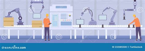 Automated Assembly Line With Conveyor Cartoon Vector Cartoondealer
