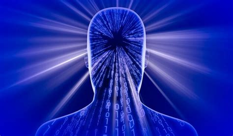 Premium Photo Geometrical Man Face With Binary Code And Rays Of Light 3d Illustration