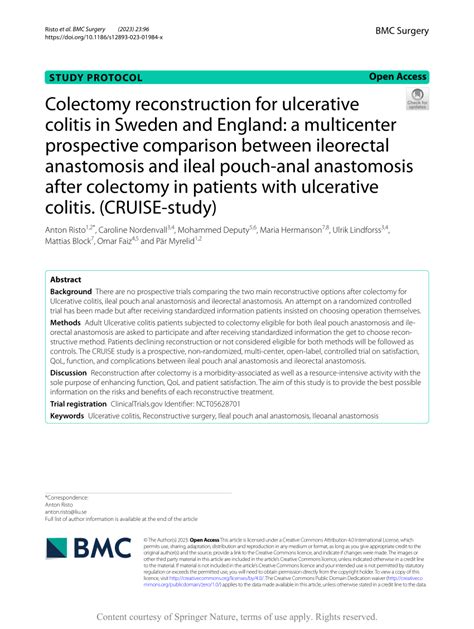 Pdf Colectomy Reconstruction For Ulcerative Colitis In Sweden And