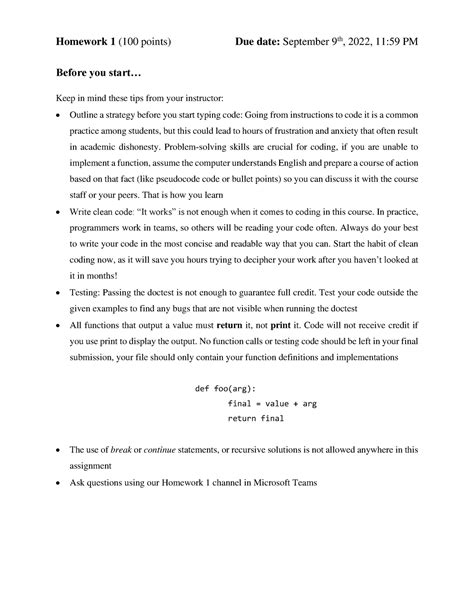 HW1 THe First Homework Of The Course Homework 1 100 Points Due Date September 9th 2022