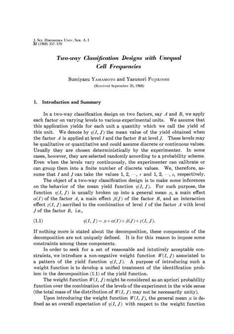 Pdf Two Way Classification Designs With Unequal Cell Frequencies