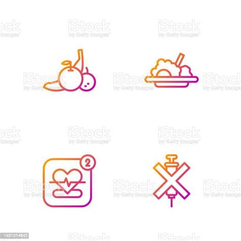 세트 라인 도핑 주사기 없음 심박수가 있는 모바일 과일 및 건강 식품 그라데이션 색상 아이콘입니다 벡터 건강 진단에 대한 스톡 벡터 아트 및 기타 이미지 Istock