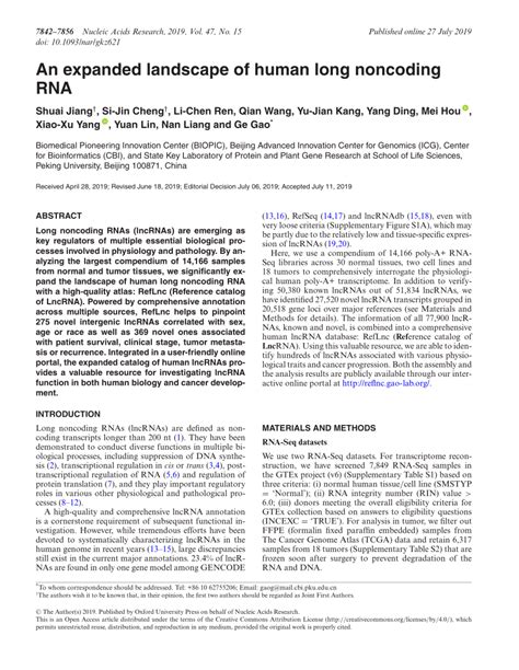 pdf an expanded landscape of human long noncoding rna