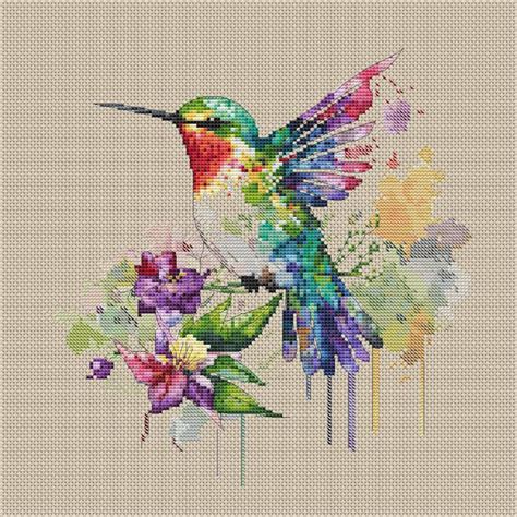 Hummingbird Cross Stitch Pattern Tropical Bird X Stitch Design Diy