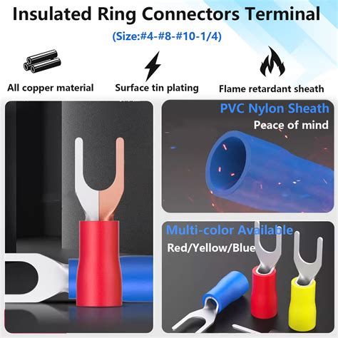 Smseace 200pcs 4 8 10 1 4 Inch Fork Spade Connectors 22 16 16 14 12 10 Awg