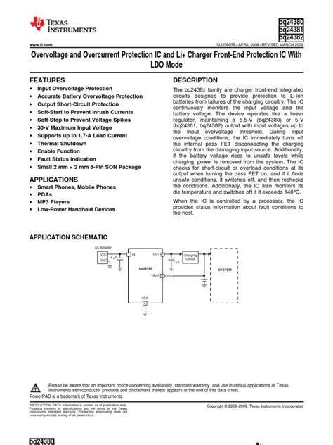 PDF Overvoltage And Overcurrent Protection IC And Li Charger Front End Protection IC With LDO